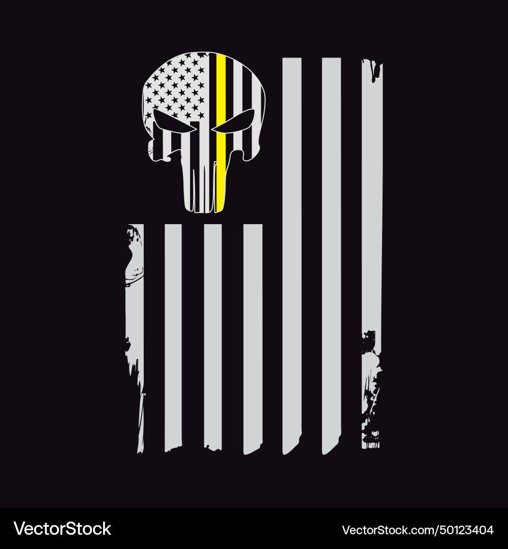 Thin yellow skull line tow truck driver Royalty Free Vector