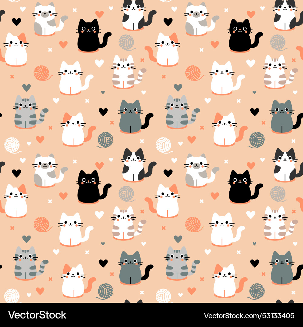 Cute Cat Seamless Pattern Royalty Free Vector Image