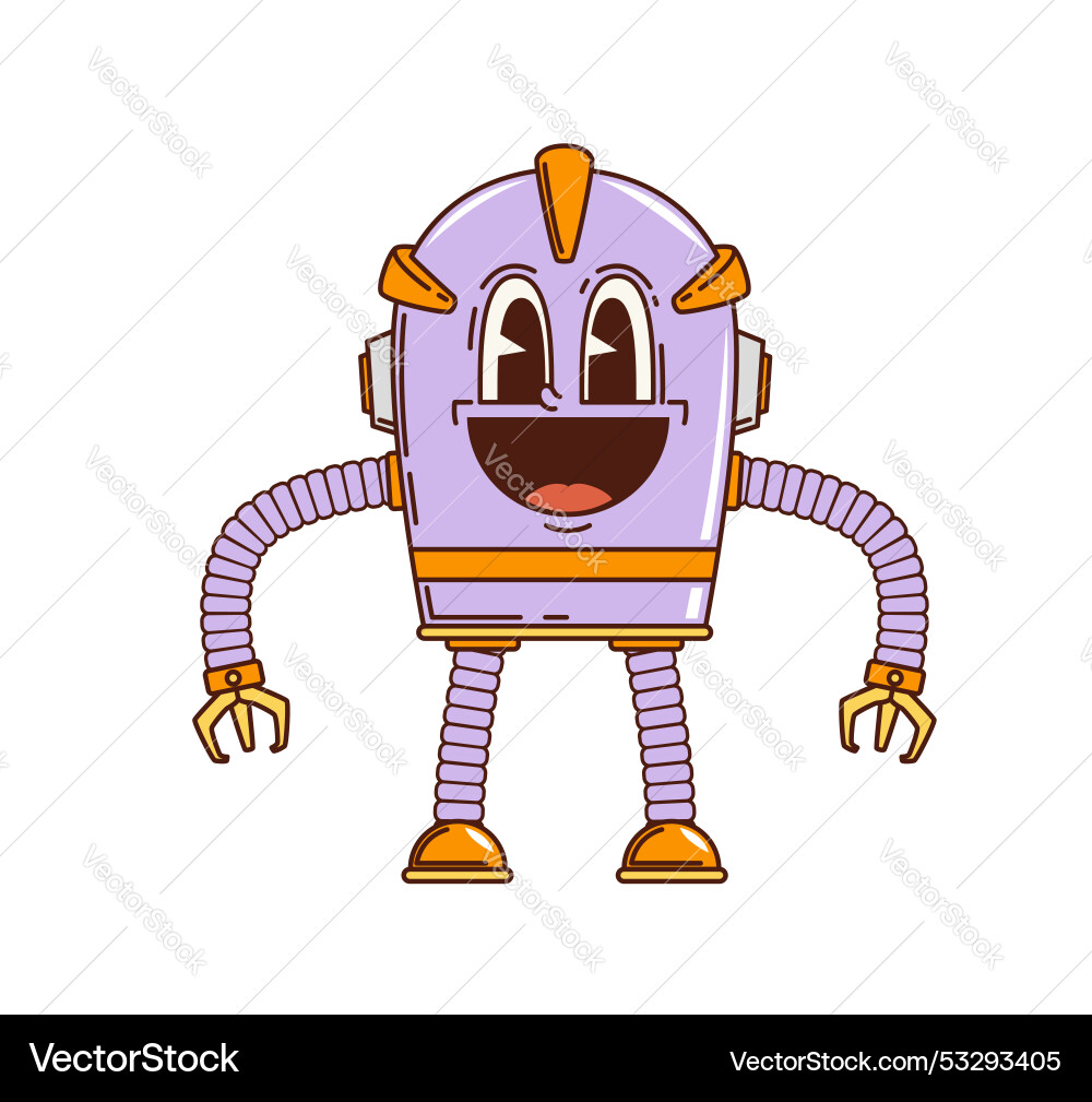 Funny retro robot cartoon groovy droid character Vector Image