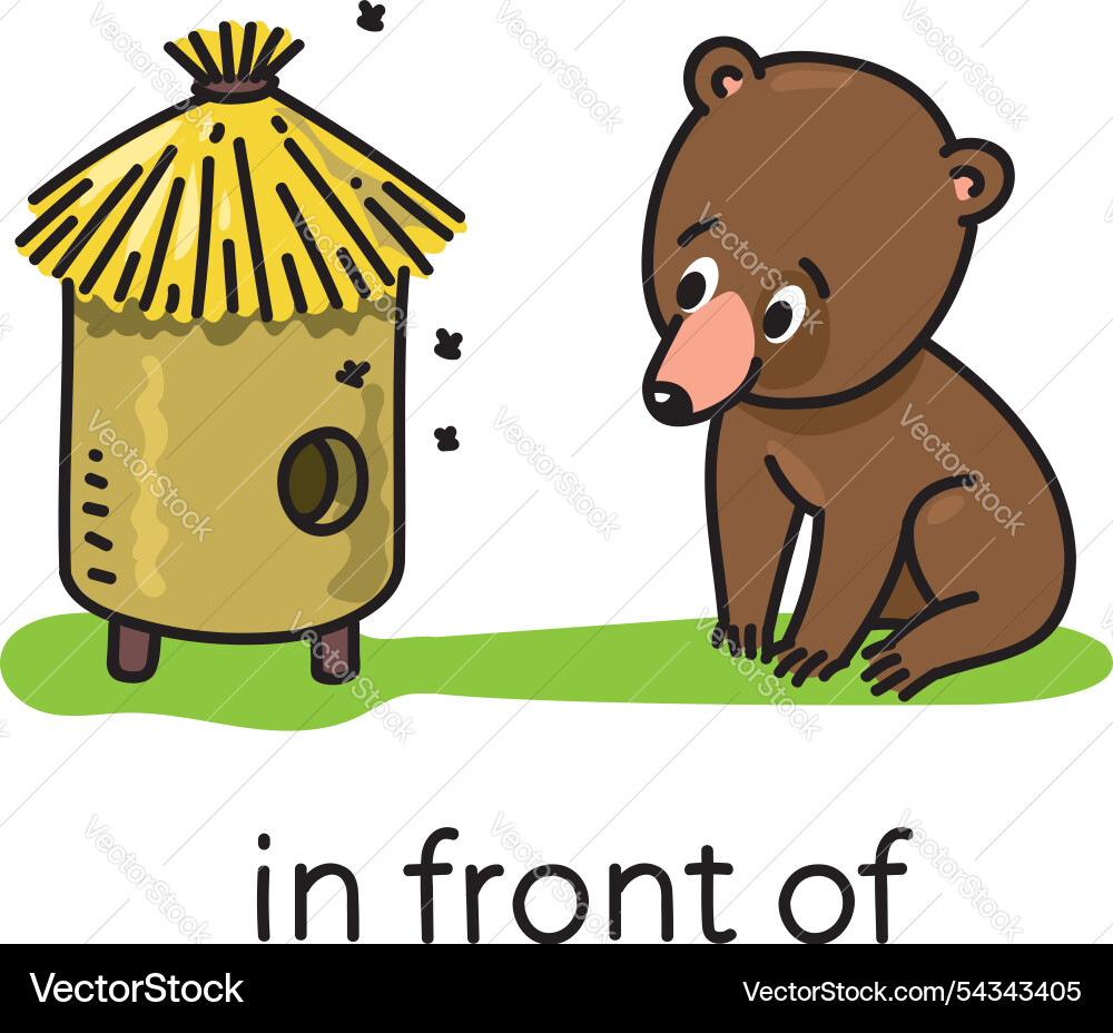Preposition of place bear in front the beehive Vector Image
