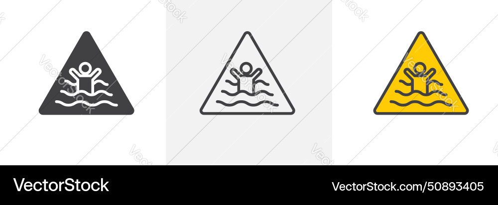 Risk of drowning warning sign icon set caution Vector Image