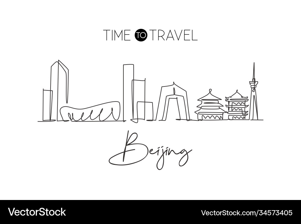 Single continuous line drawing beijing city Vector Image