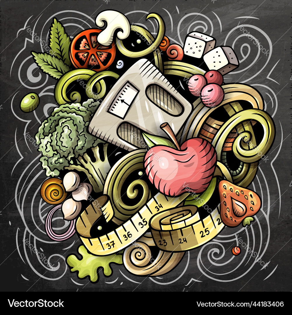 Cartoon doodles diet food Royalty Free Vector Image