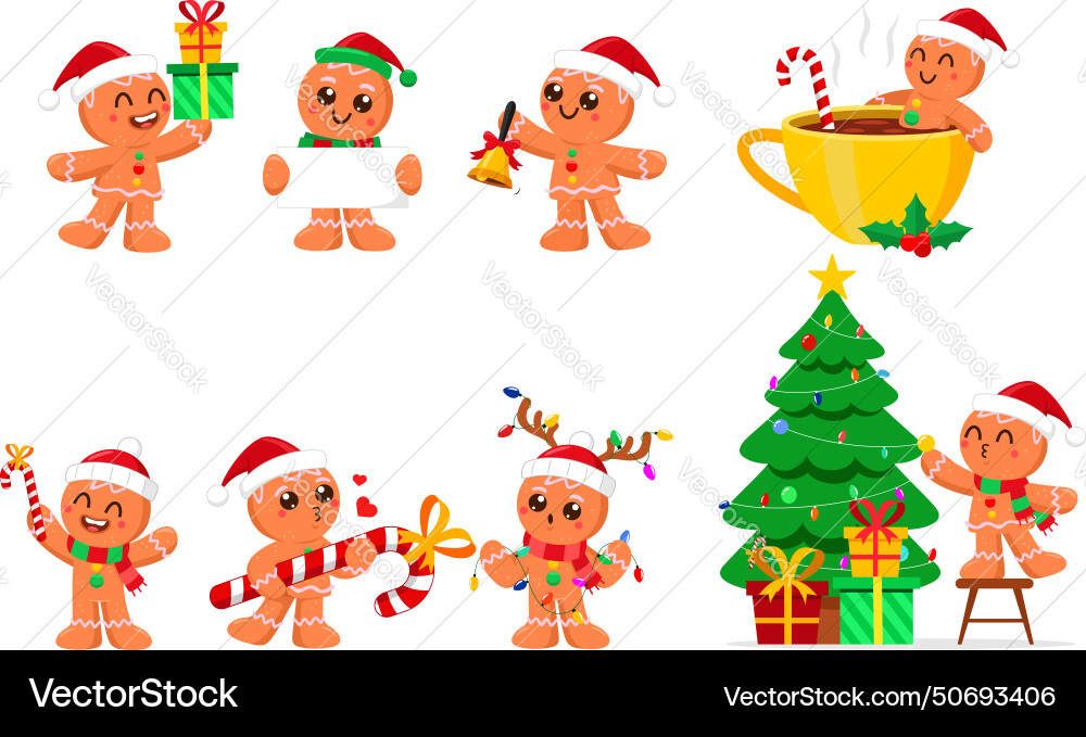 Christmas gingerbread man collection set Vector Image