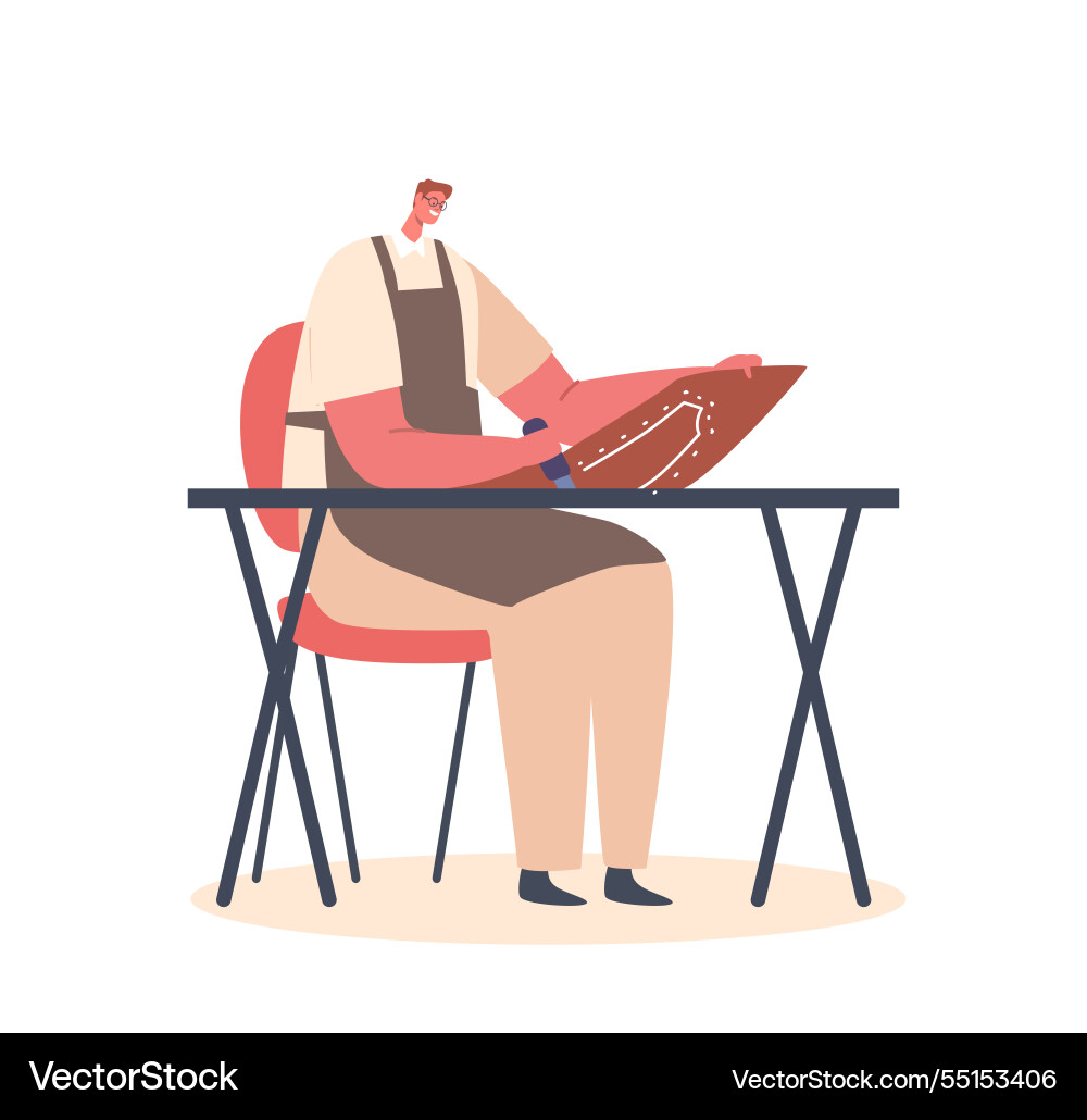 Cobbler artisan character making footwear using Vector Image