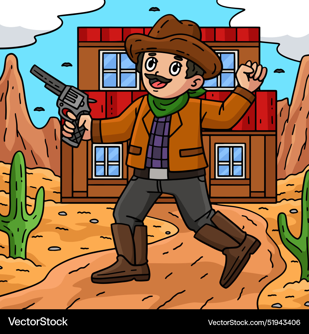Cowboy with gun colored cartoon Royalty Free Vector Image