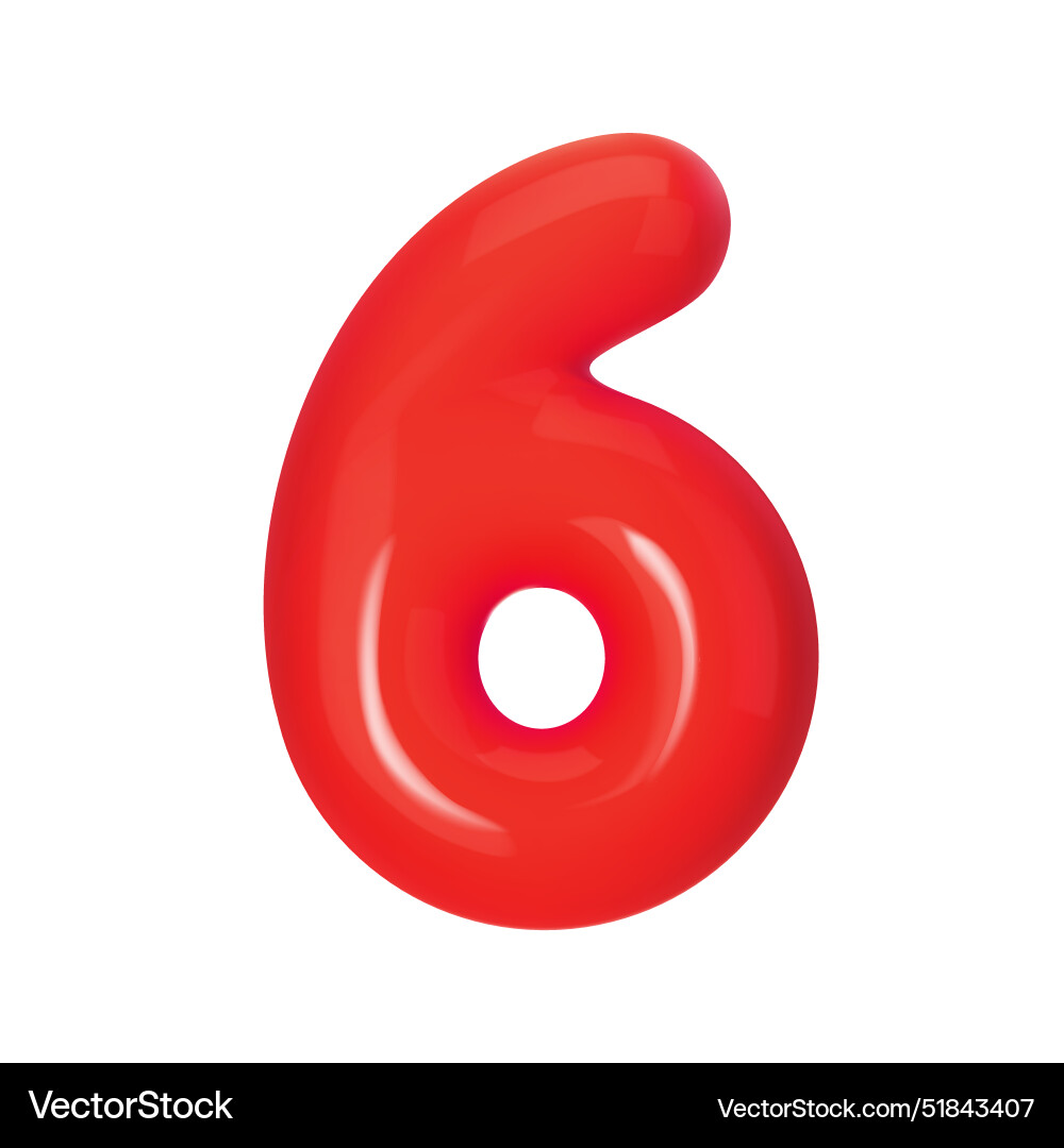 3d red number 6 isolated on white background Vector Image