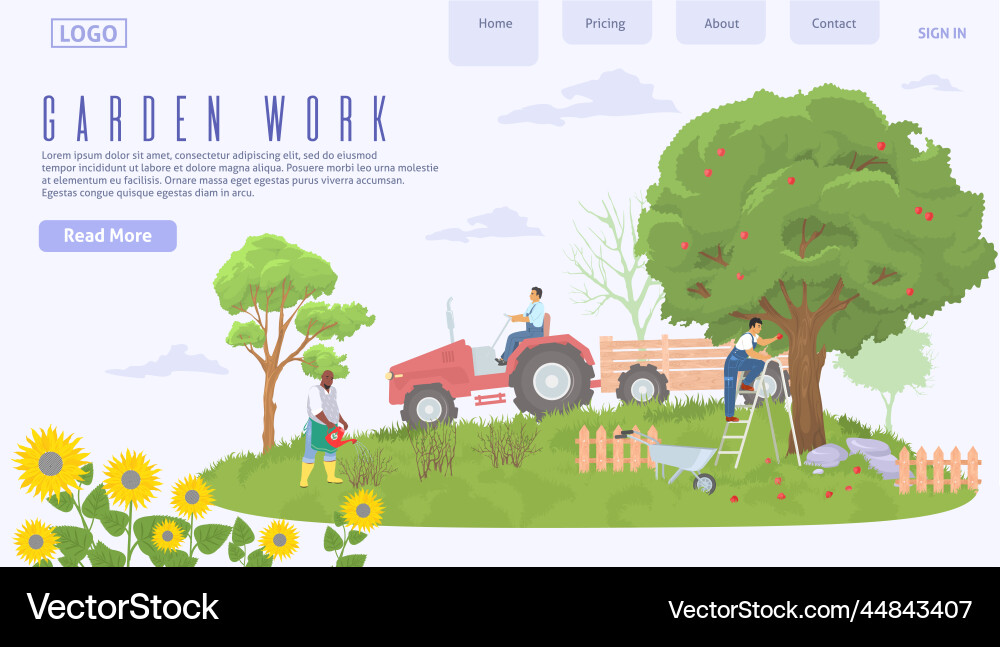 Garden work landing page template design Vector Image