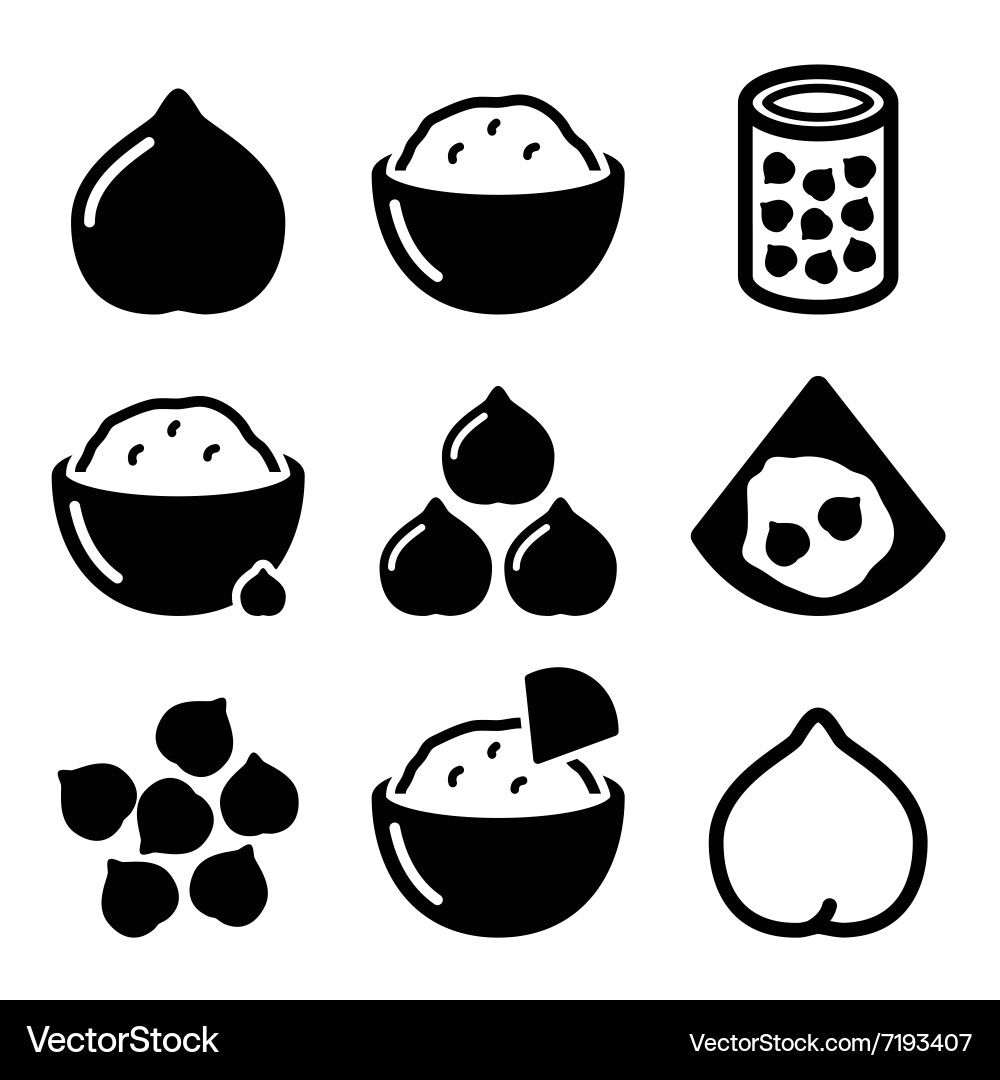 Hummus or houmous chickpeas icons set Royalty Free Vector