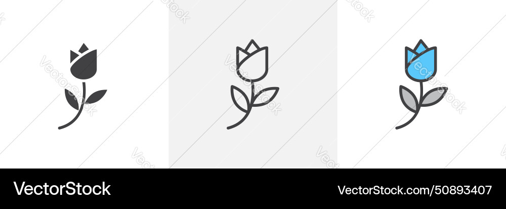 Rose icon set flower bloom petal symbol Royalty Free Vector
