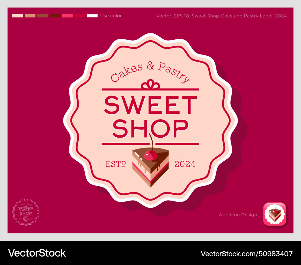 Sweet shop logo cherry identity piece chocolate Vector Image