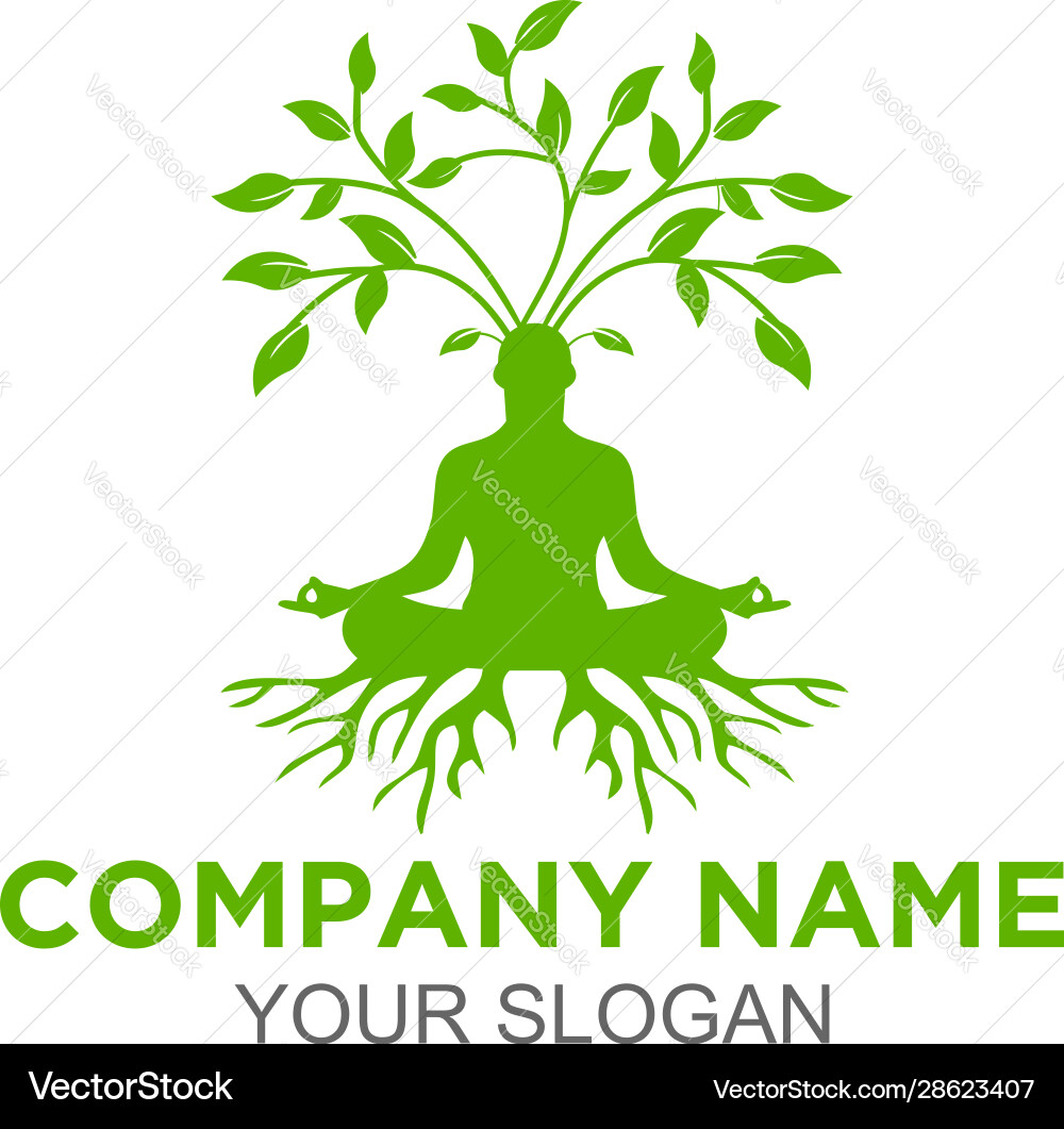 Yoga tree roots logo design Royalty Free Vector Image