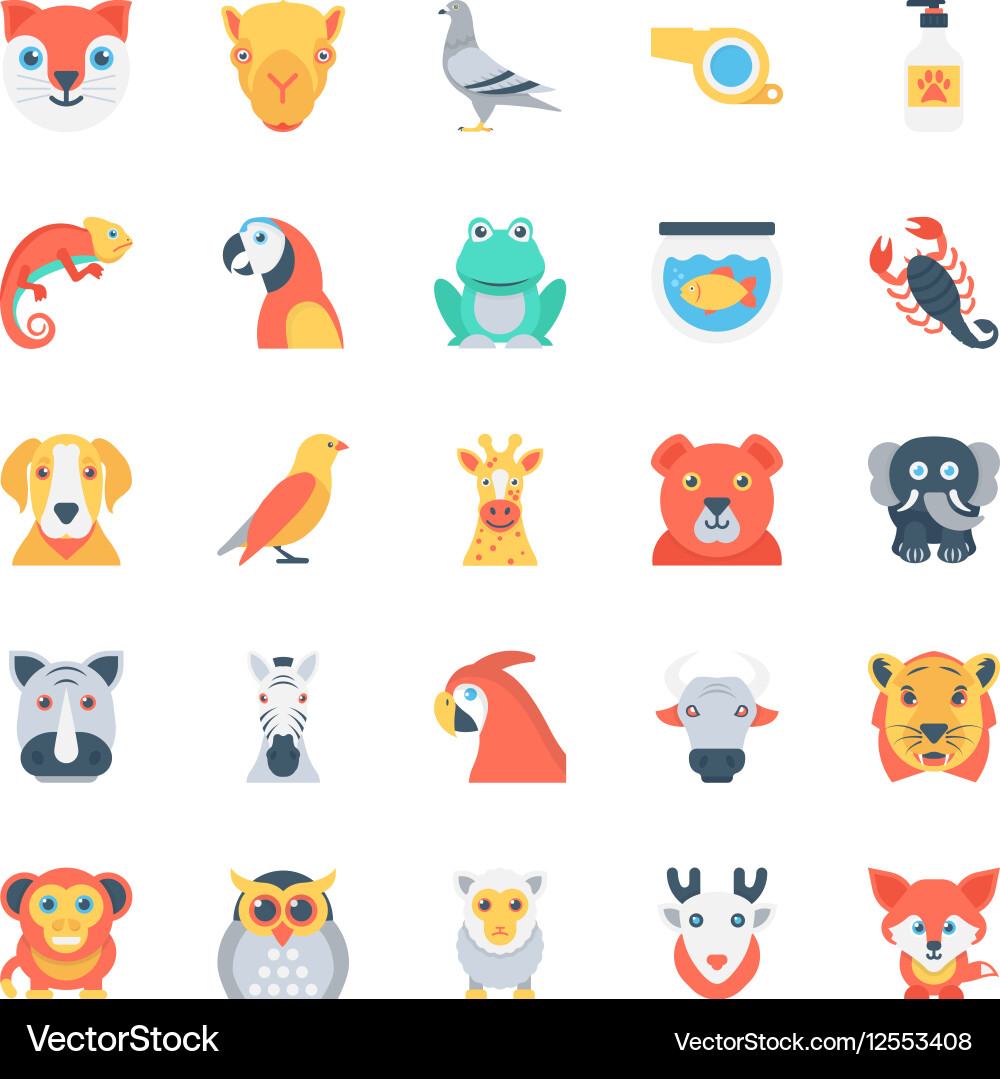 Animals and birds colored icons 2 Royalty Free Vector Image