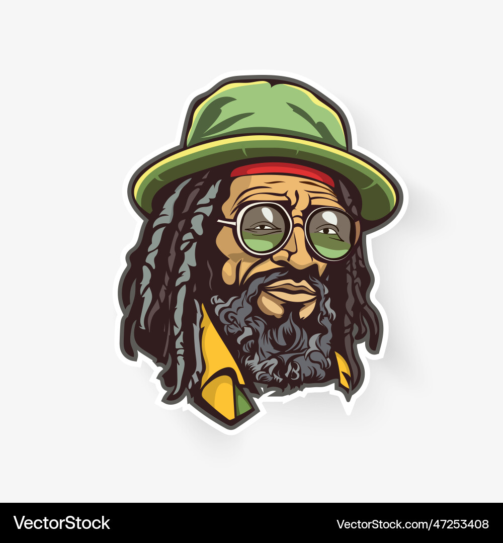Cartoon dreadlocked rastaman sticker Royalty Free Vector