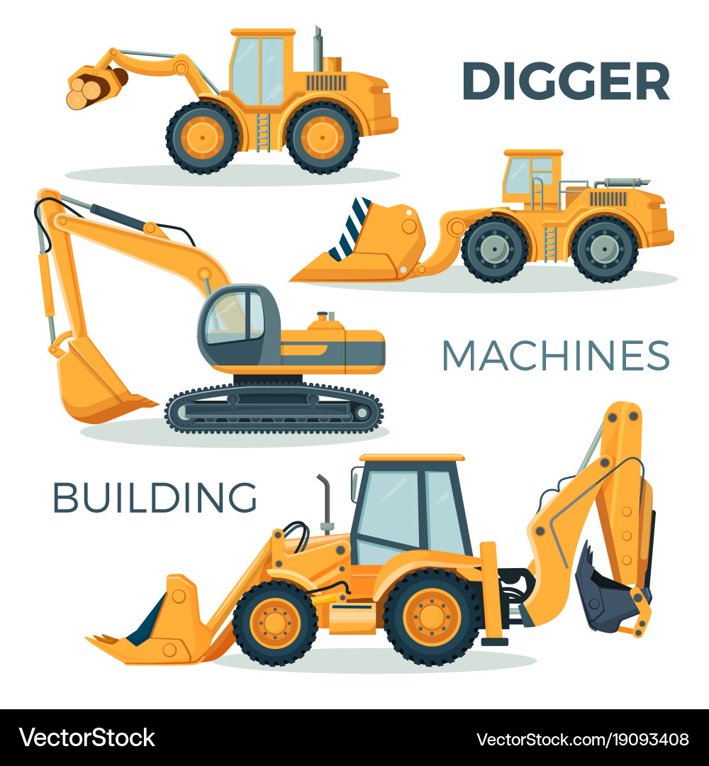 Digger and machines for building isolated cartoon Vector Image