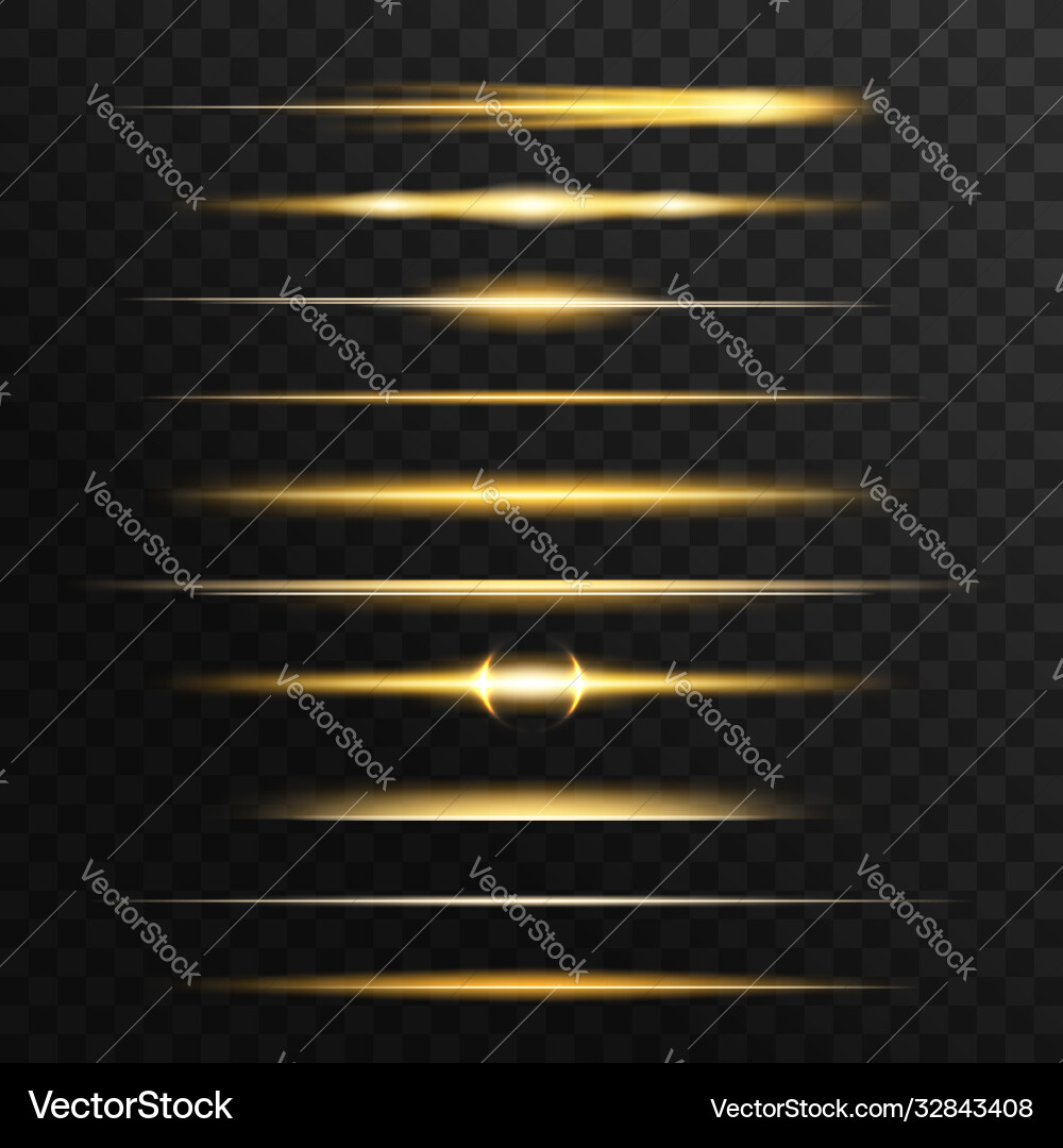 Golden and yellow light flashes glow lines Vector Image