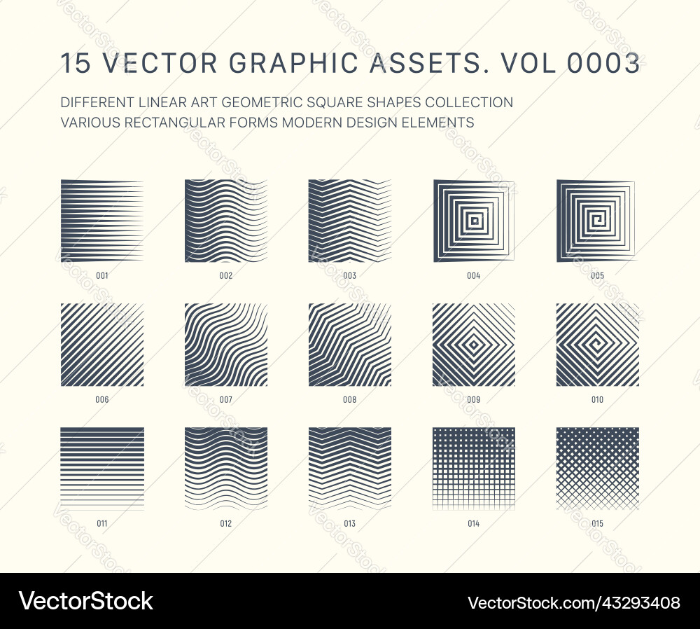 Graphic assets various linear art square shapes Vector Image