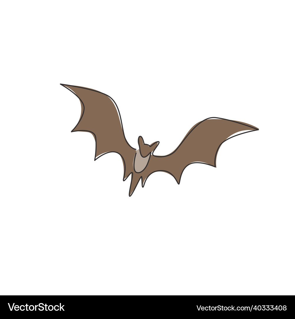 Single continuous line drawing of cute flying bat Vector Image