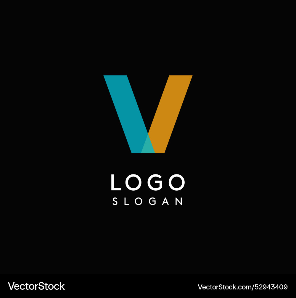 Colorful geometric letter v with overlapping Vector Image