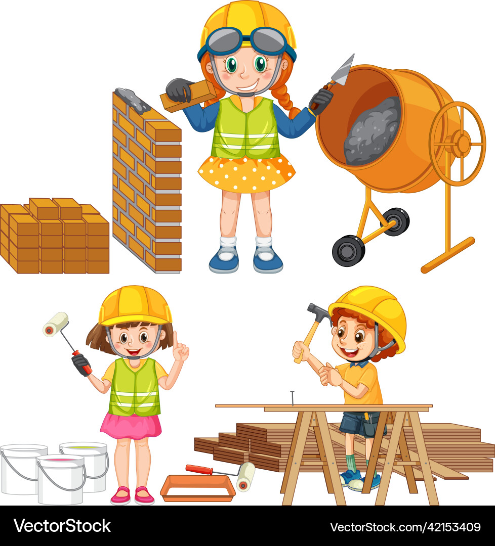 Concrete mixing drum with cartoon character Vector Image