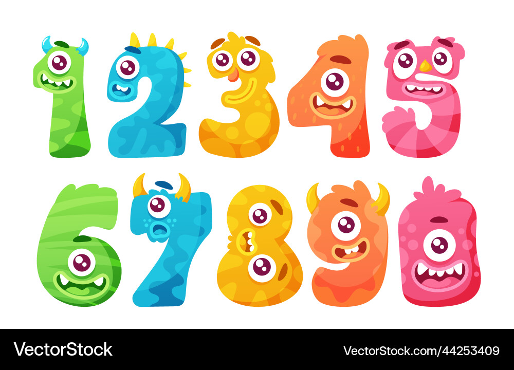 Cute monster numbers one two three four five Vector Image