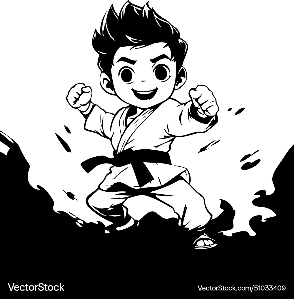 Karate boy cartoon character isolated on orange Vector Image