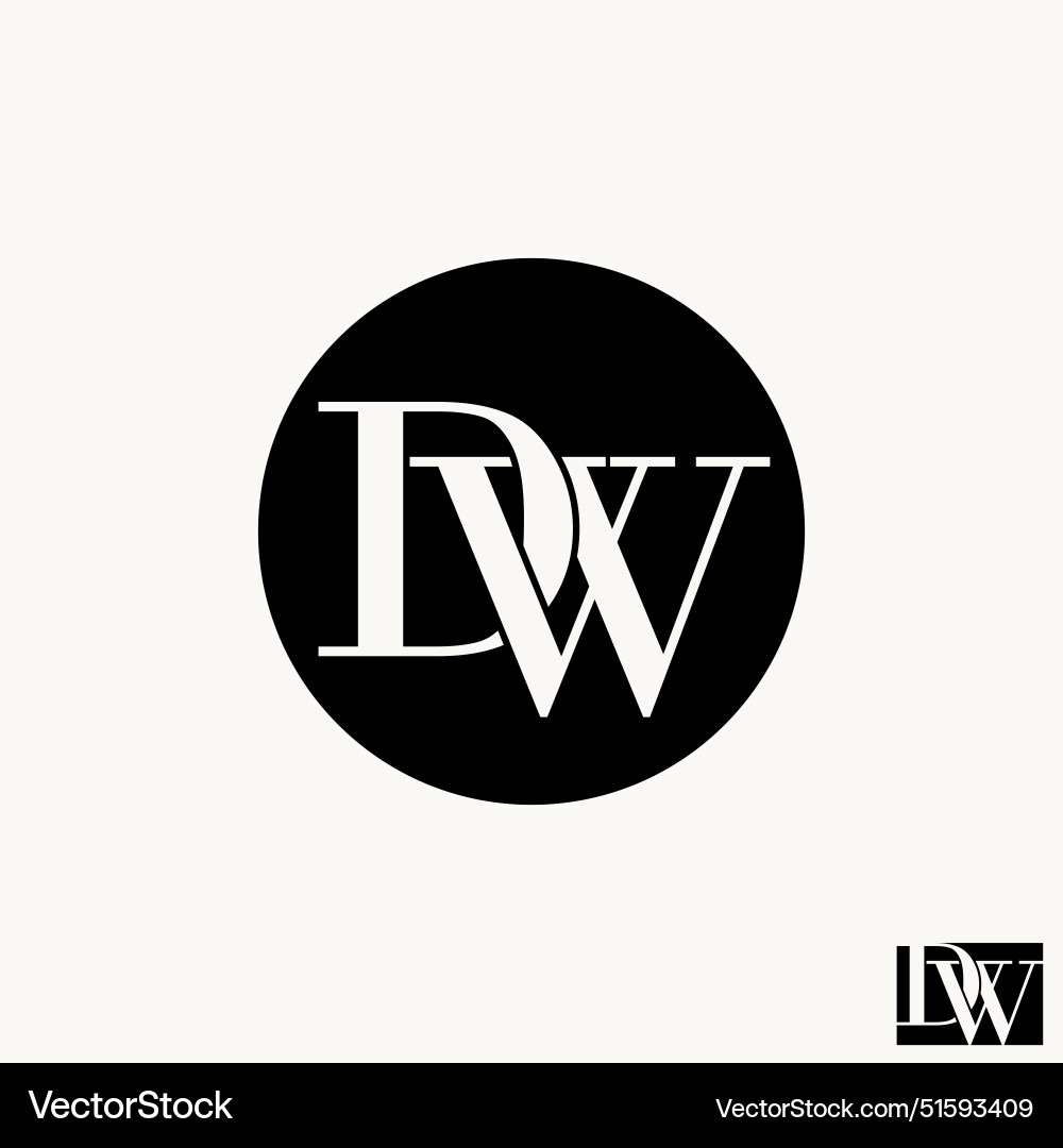 Letter initial dw serif connect font on circle Vector Image