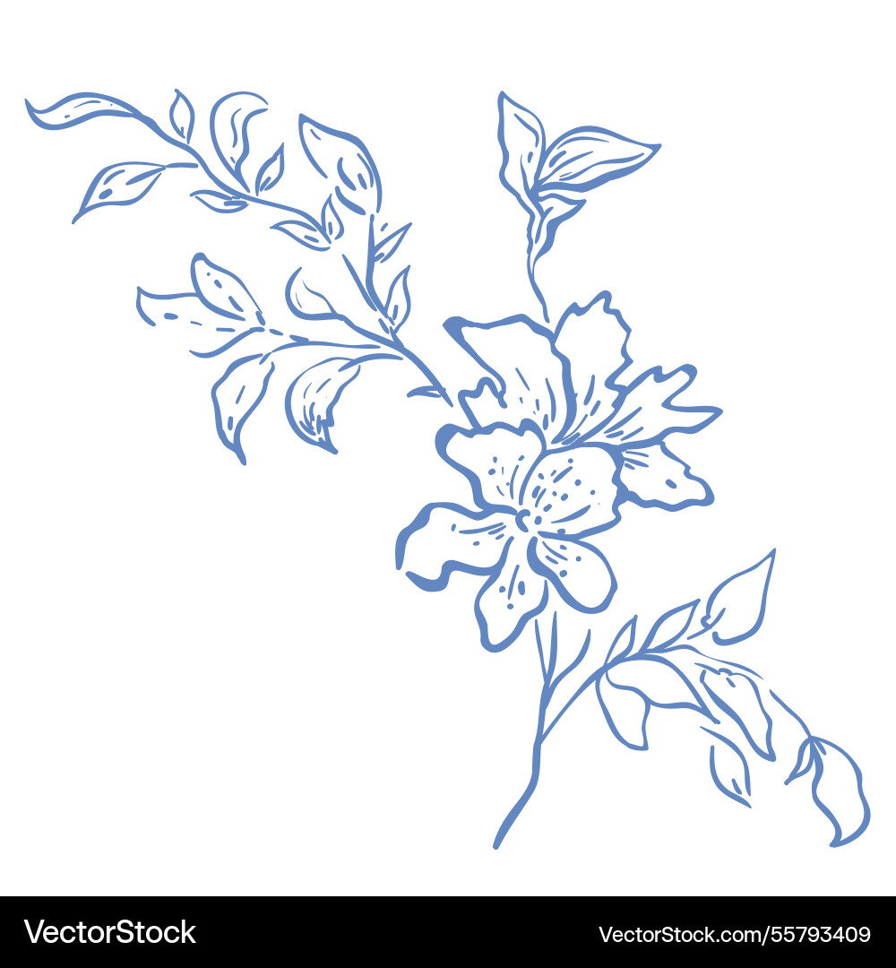 Line art blue flower Royalty Free Vector Image