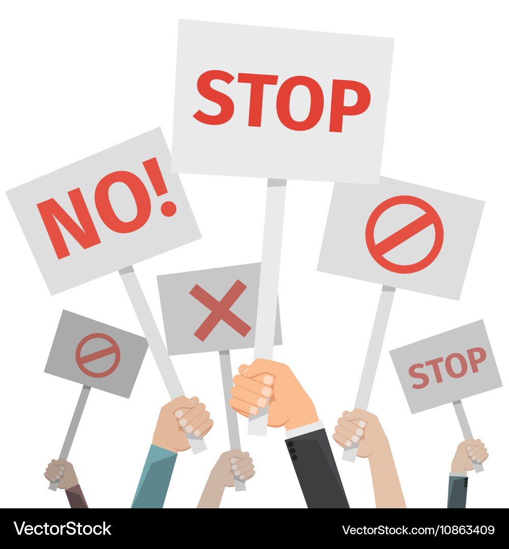 Protest concept hands holding different signs Vector Image