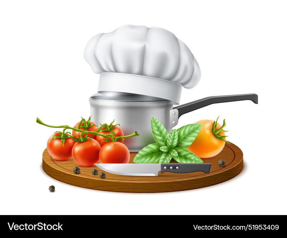 Realistic chef hat composition cooking cap Vector Image