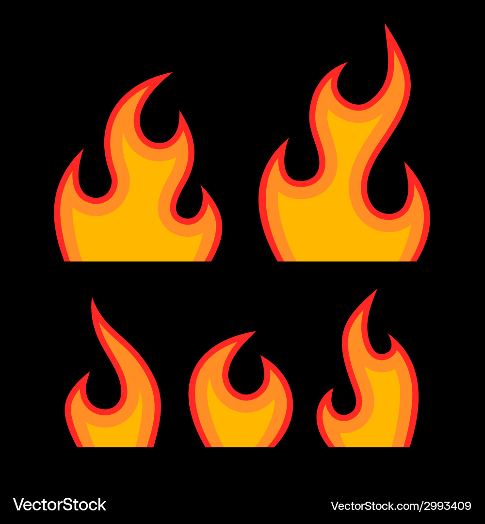 Red fire flames set Royalty Free Vector Image - VectorStock