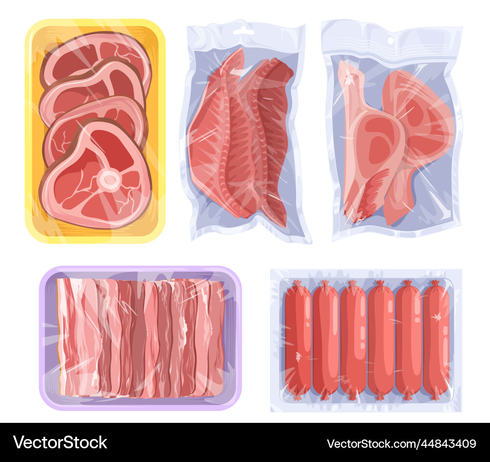 Vacuum food set meat poultry seafood Royalty Free Vector