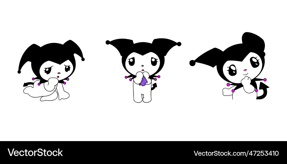 Cute little kitty cartoon three models emotions Vector Image