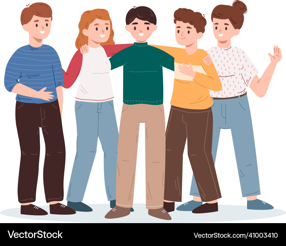 Glückliche Freunde Gruppe sammeln Hände Vektorbild