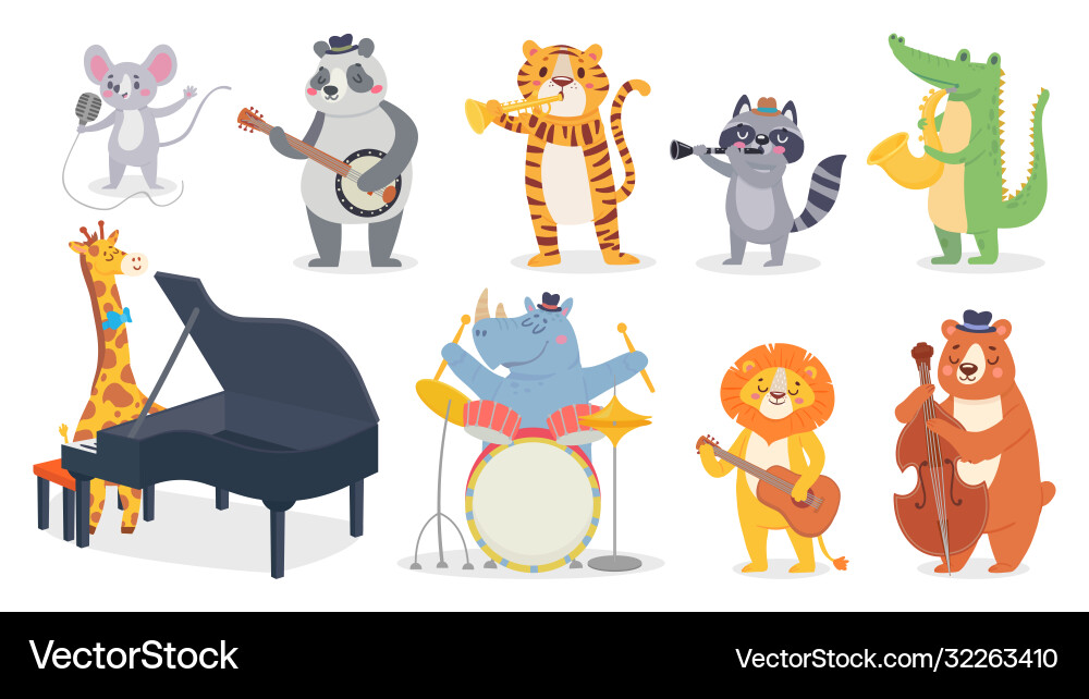 Musical Animals - Giraffe, Panda & More Vector Image