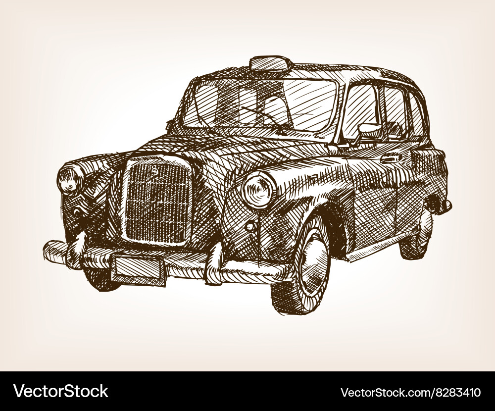 Retro taxi cab hand drawn sketch Royalty Free Vector Image
