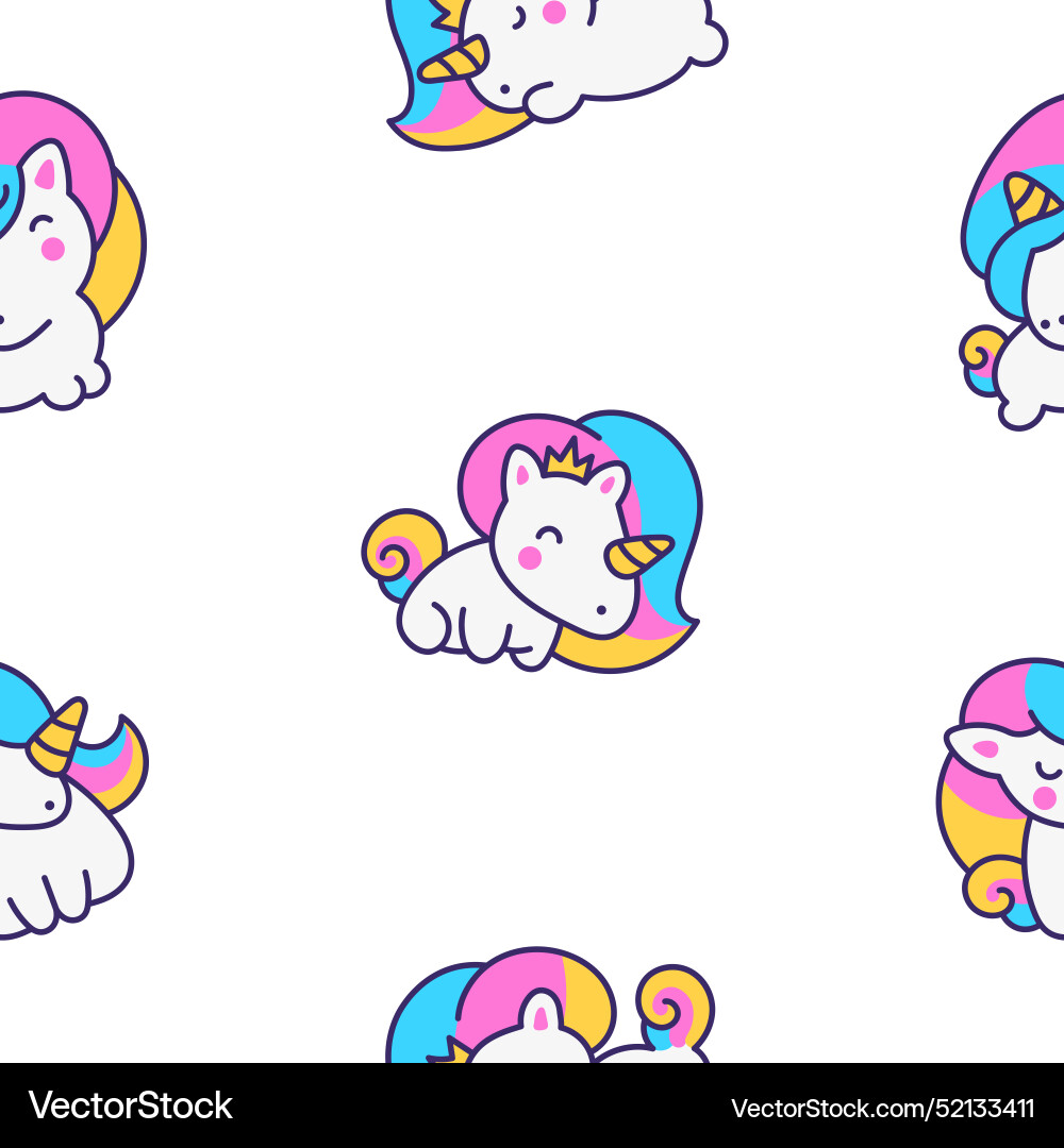 Cute kawaii little unicorn seamless pattern Vector Image