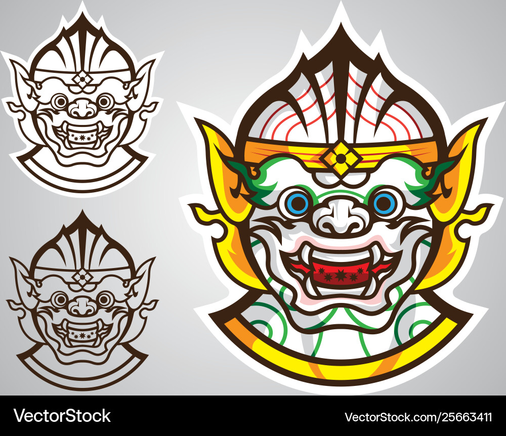 Hanuman-monkey-linethai-emblem-logo-06-2019 Vector Image