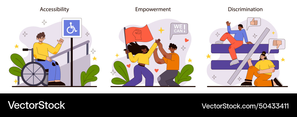 Inclusive society set depicting supportive Vector Image