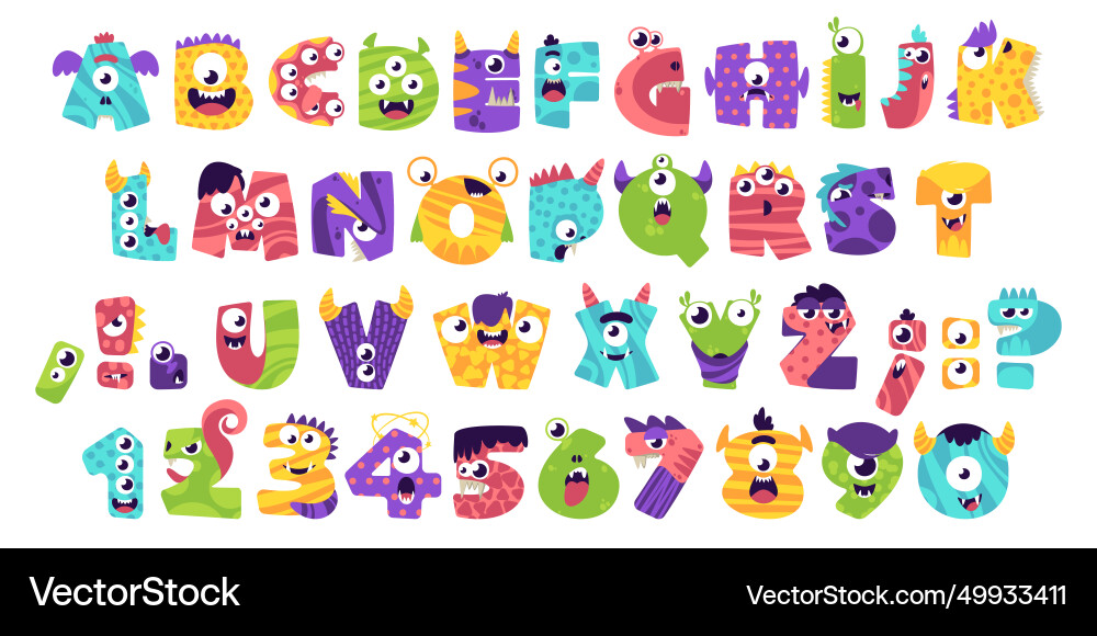 Monster alphabet cartoon prehistoric animals Vector Image