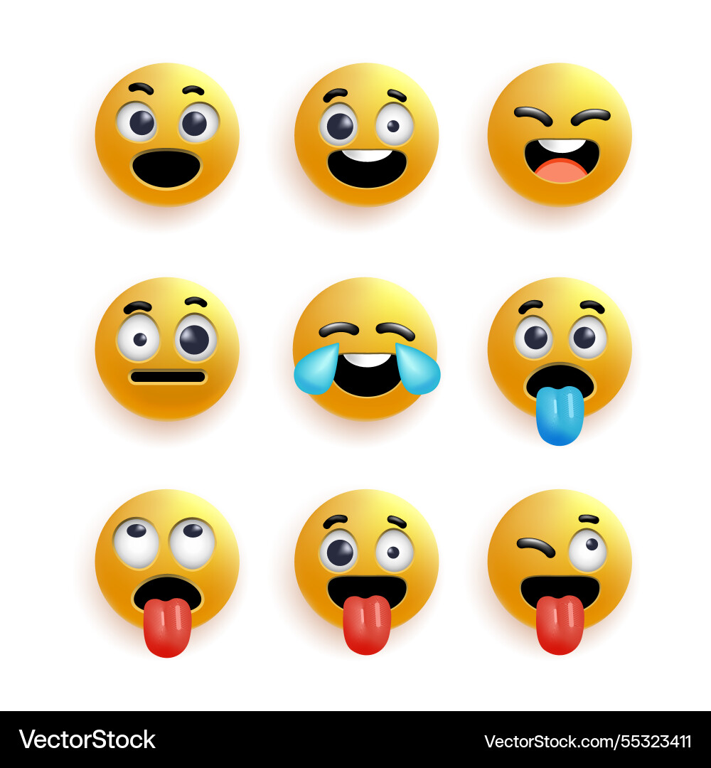 Realistic set of emoticons emojis with different Vector Image