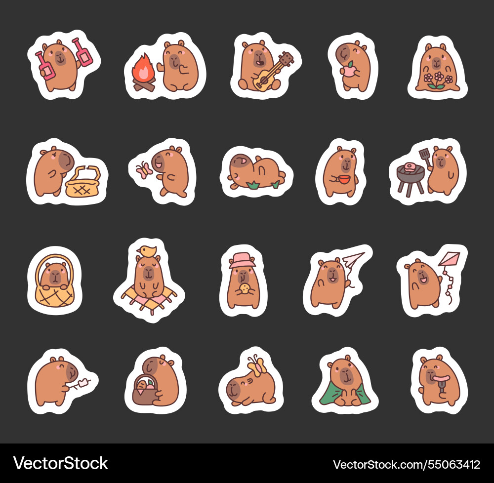 Adorable capybara picnic set featuring camping Vector Image