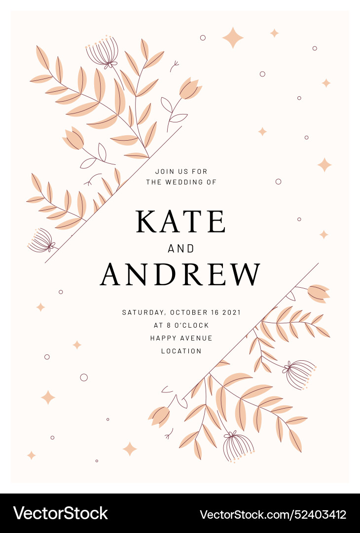 Boho wedding invitation template Royalty Free Vector Image