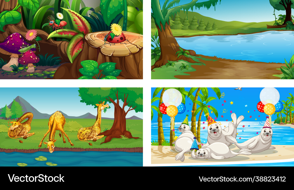 Four different nature horizontal scene Royalty Free Vector