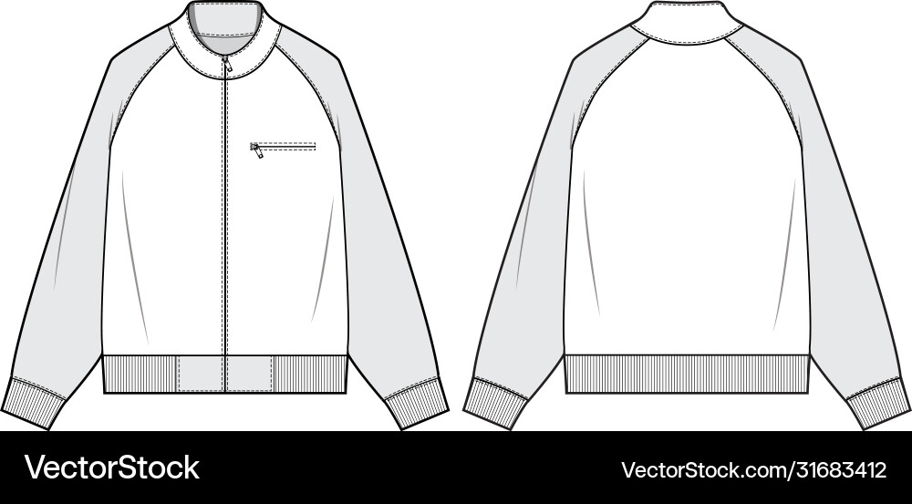 Full zip jacket fashion flat templates Royalty Free Vector