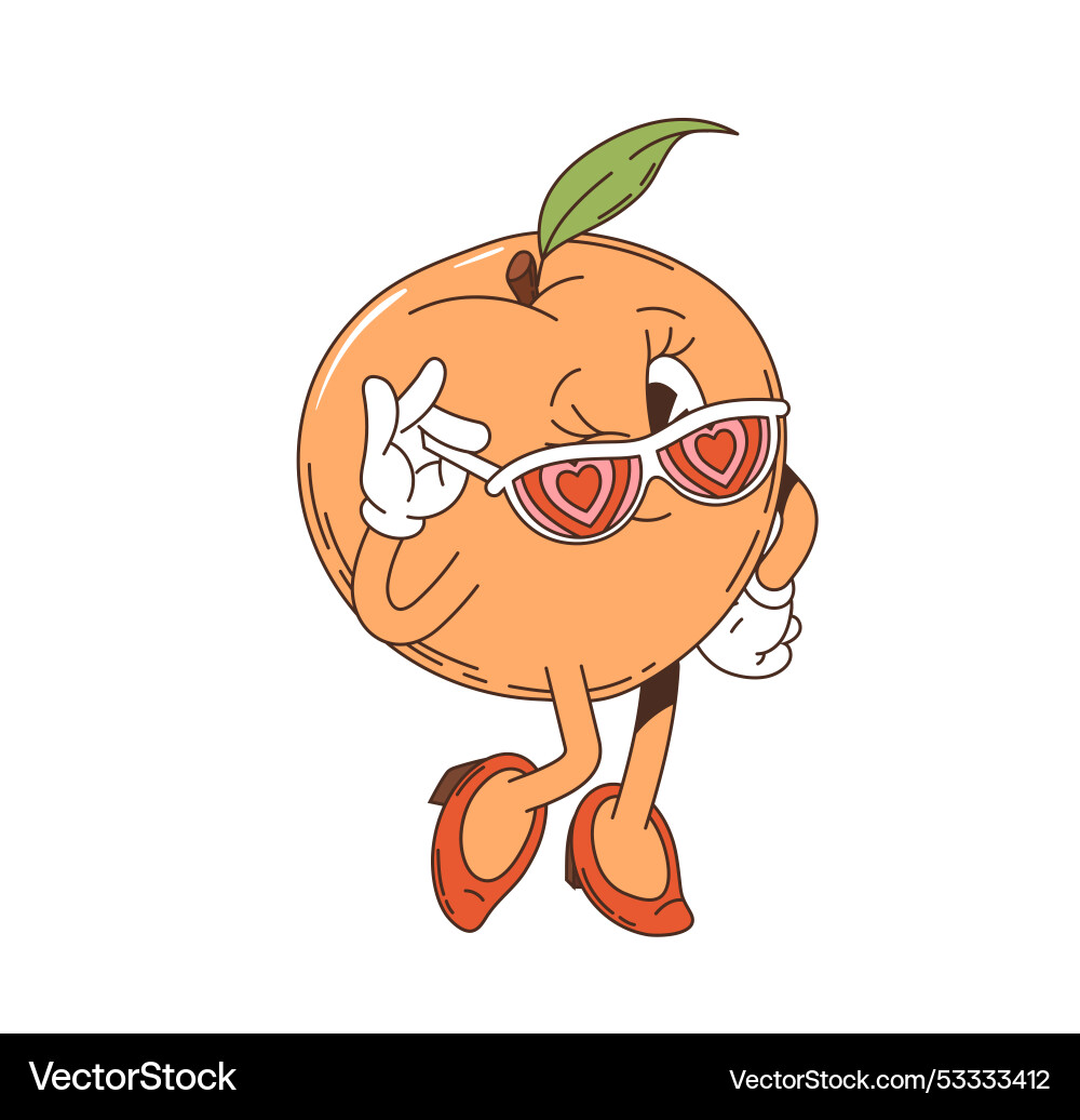 Retro Peach Character - Groovy & Flirty Vector Image