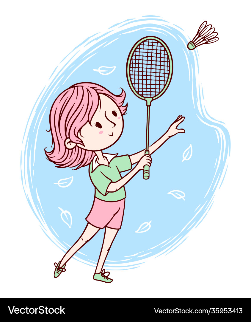 Cute woman playing badminton Royalty Free Vector Image