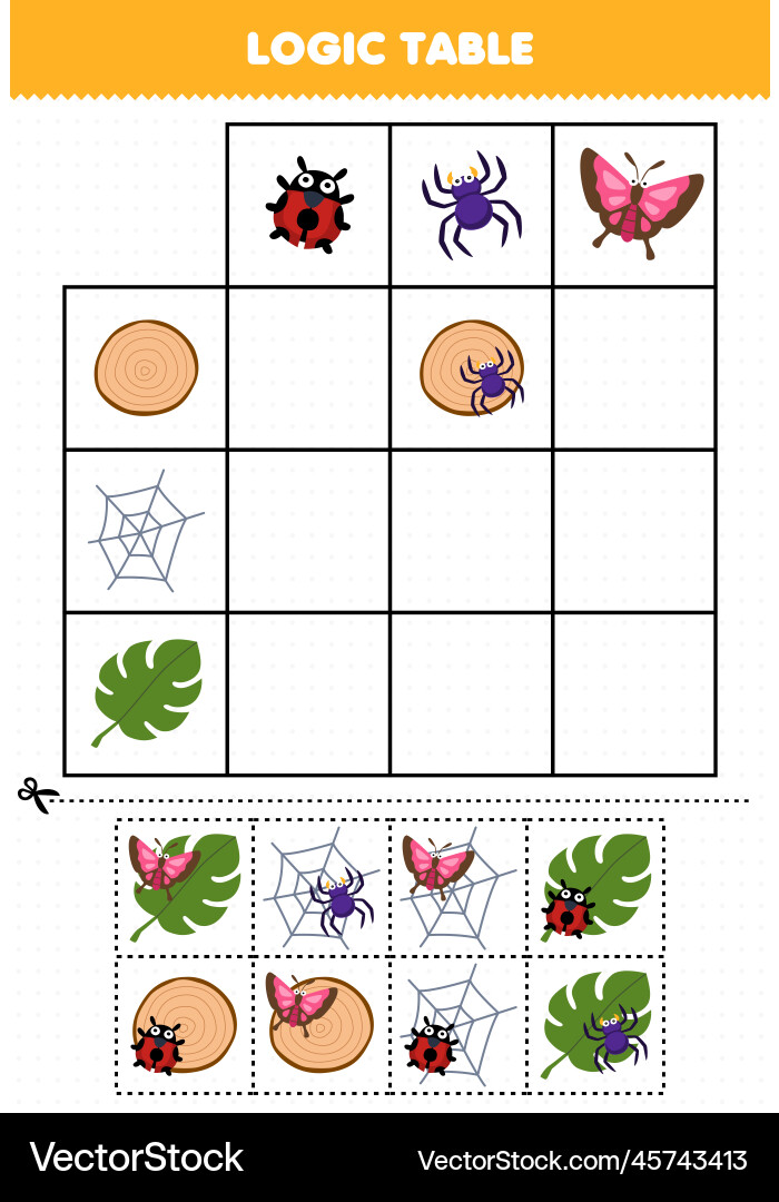 Education game for children logic table cartoon Vector Image