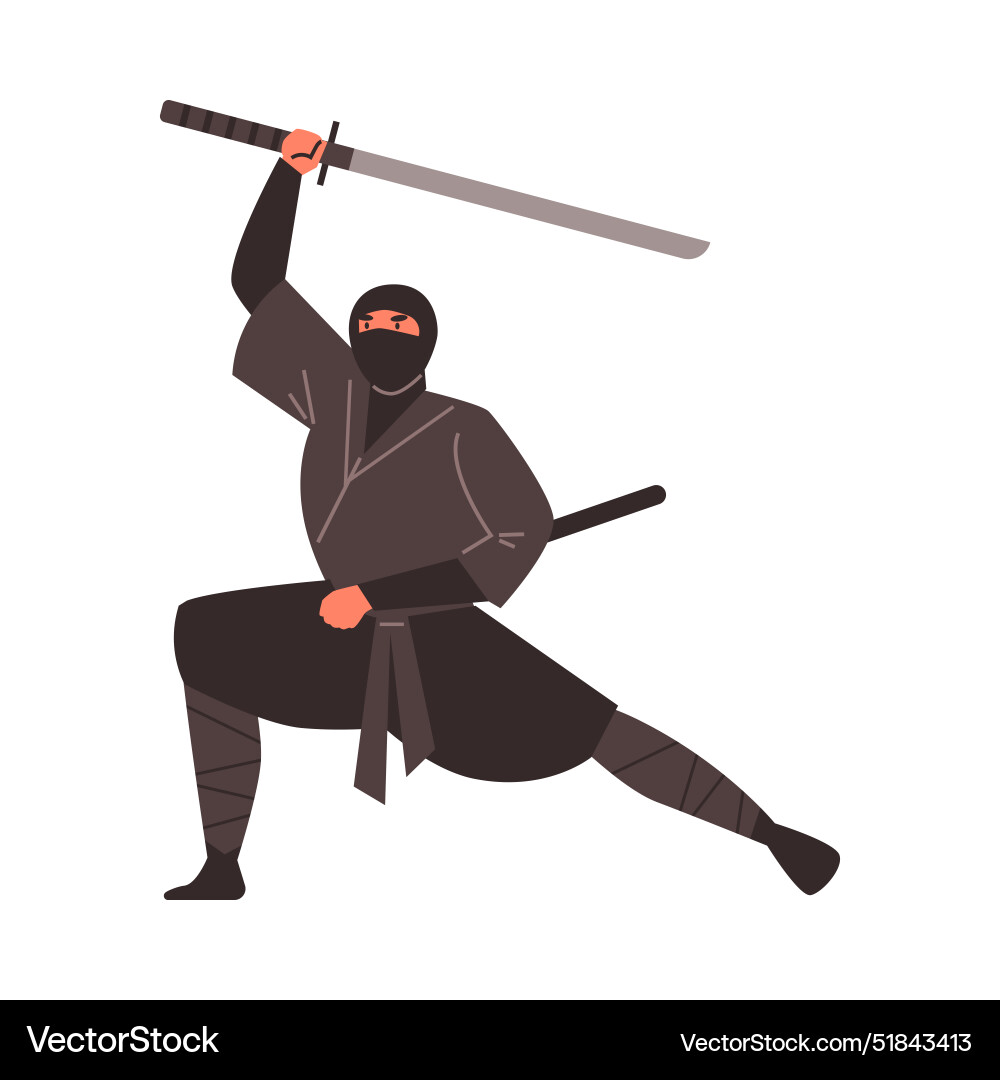 Image of a ninja in motion with a weapon on Vector Image