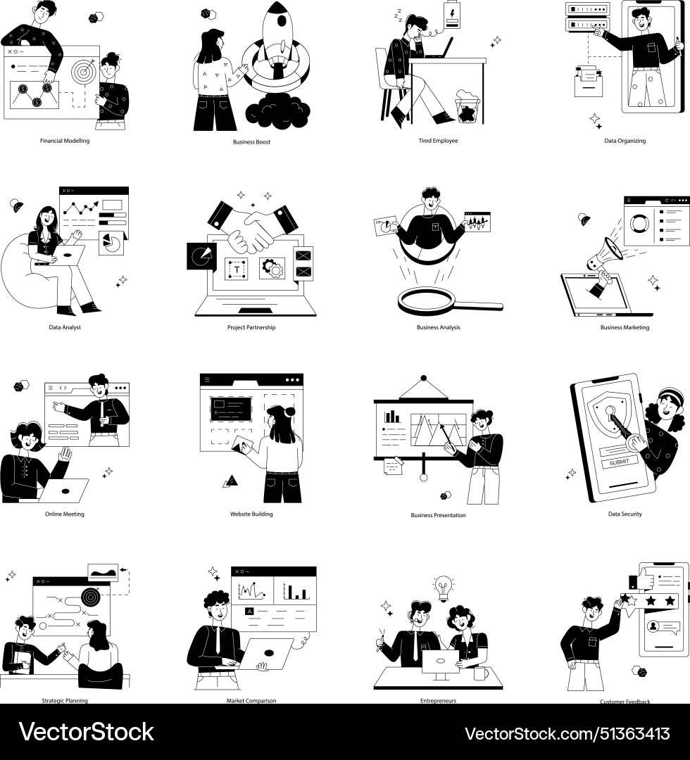 Set of project initiation glyph mini Royalty Free Vector